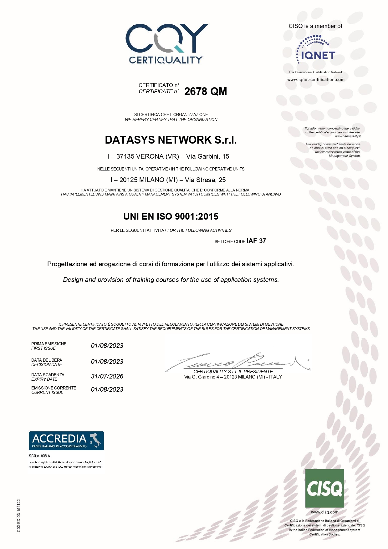 Datasys Network ottiene la certificazione ISO 9001 - Datasys Magazine